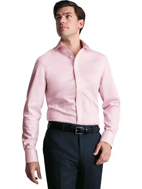 CHARLES TYRWHITT Non-iron Greenwich Weave Cutaway Shirt - Pink