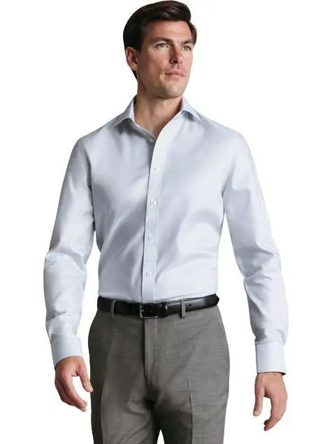 CHARLES TYRWHITT Non-iron Greenwich Weave Cutaway Shirt - Silver Grey