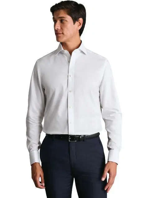 CHARLES TYRWHITT Non-iron Greenwich Weave Cutaway Shirt - White