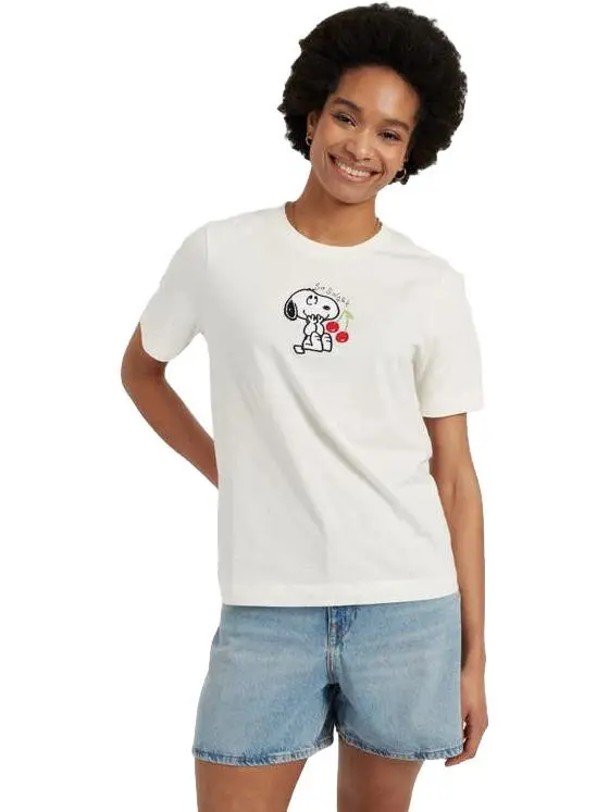 Chinti & Parker Cotton Snoopy Cherry T-shirt - Cream