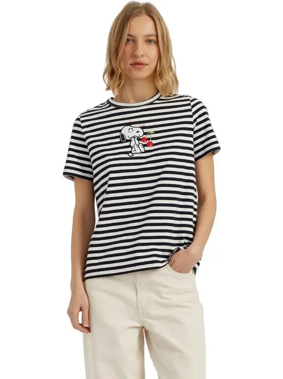Chinti & Parker Cotton Snoopy Breton T-shirt - Blue/cream
