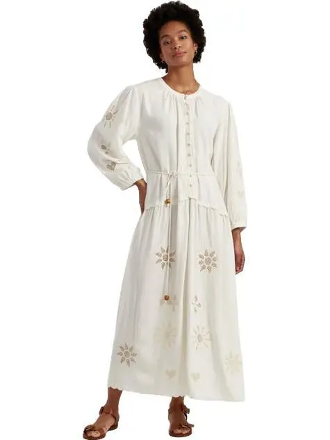 Chinti & Parker Linen-blend Broderie Midi Dress - Cream