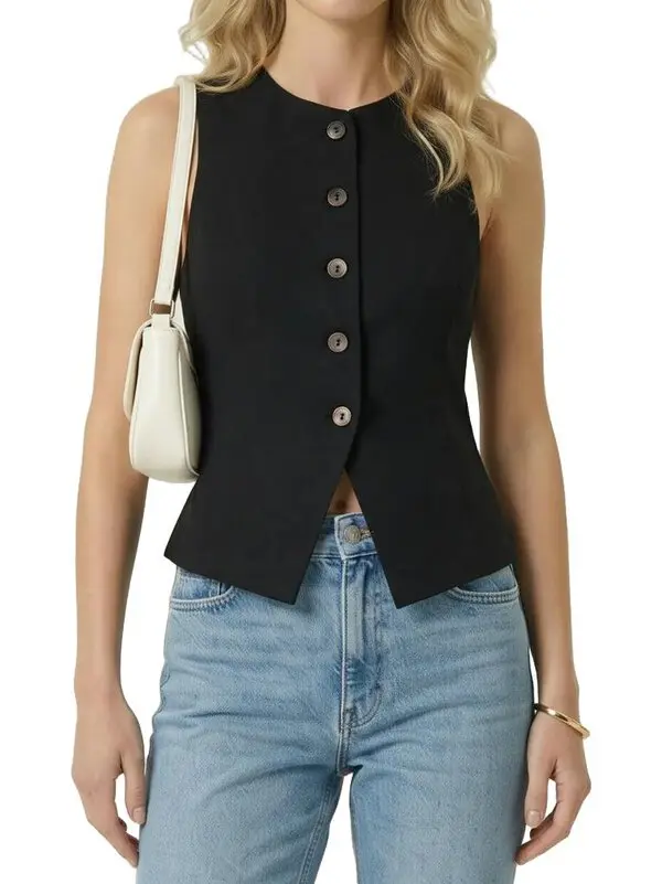 MODENAIRE Tailored Sleeveless Button-up Vest - Black