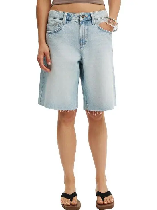 COTTON ON Baggy Denim Jorts - Laurel Blue Raw