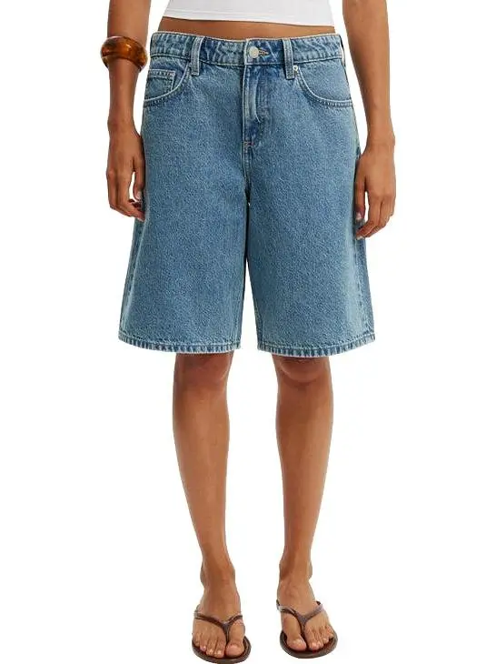 COTTON ON Baggy Denim Jorts - Pisces Blue Pocket