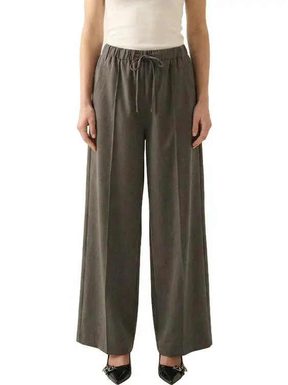 MODENAIRE High-rise Wide Leg Trousers With Drawstring - Charcoal Grey