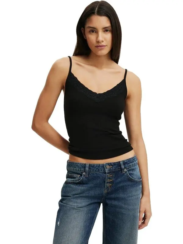COTTON ON Lace Trim Longline Cami - Black