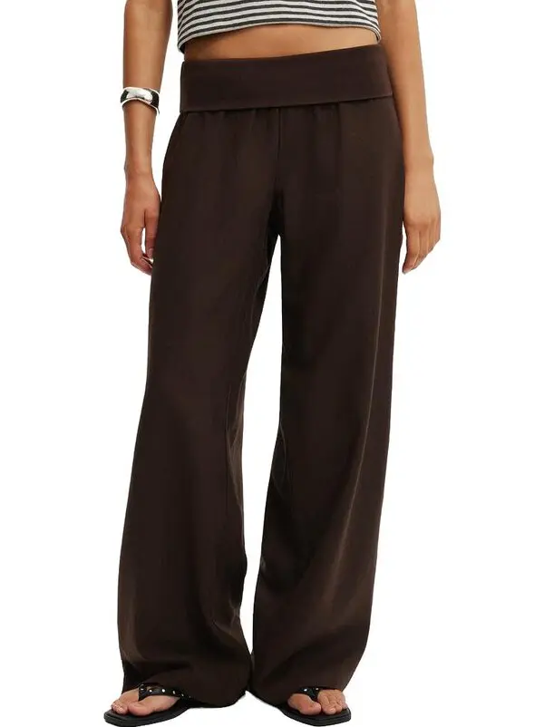COTTON ON Haven Fold Over Wide Leg Pants - Dark Oak