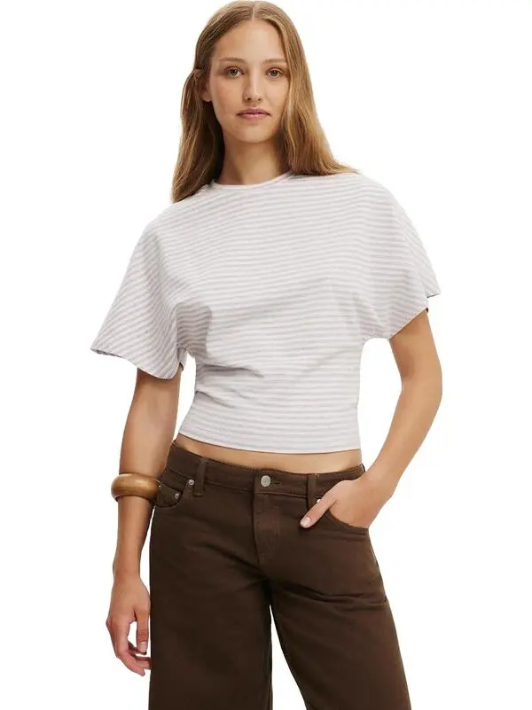 COTTON ON Blair Batwing Short Sleeve Tee - Madi Stripe Babydoll Grey