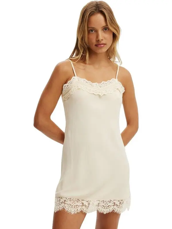 COTTON ON Estelle Mini Slip Dress - Cream