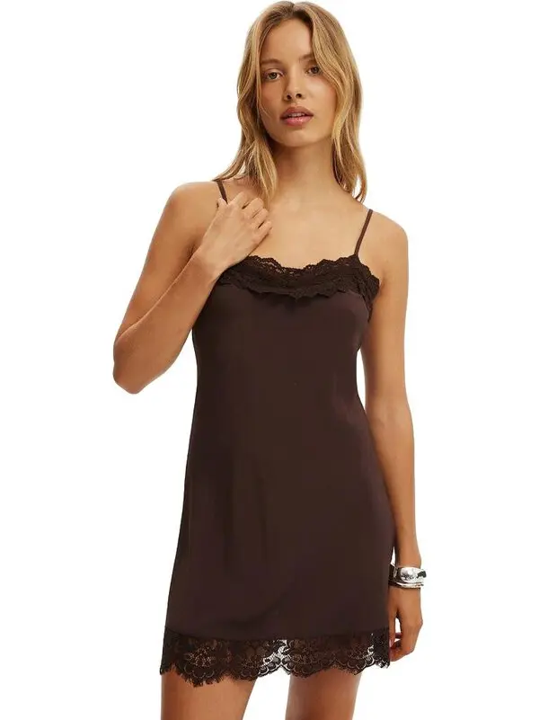 COTTON ON Estelle Mini Slip Dress - Dark Oak