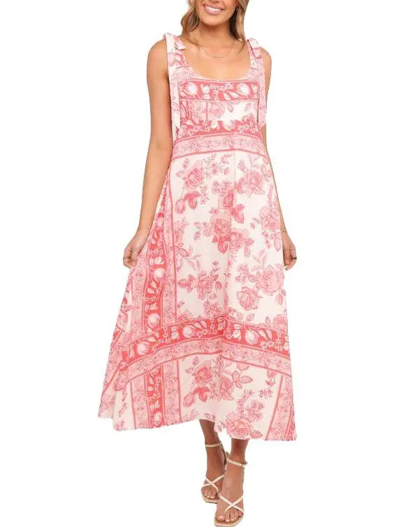 PETAL & PUP Valara Tie Shoulder Maxi Sundress - Rose Tile