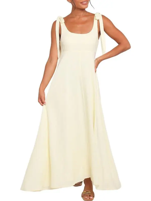 PETAL & PUP Valara Tie Shoulder Maxi Dress - Butter Yellow