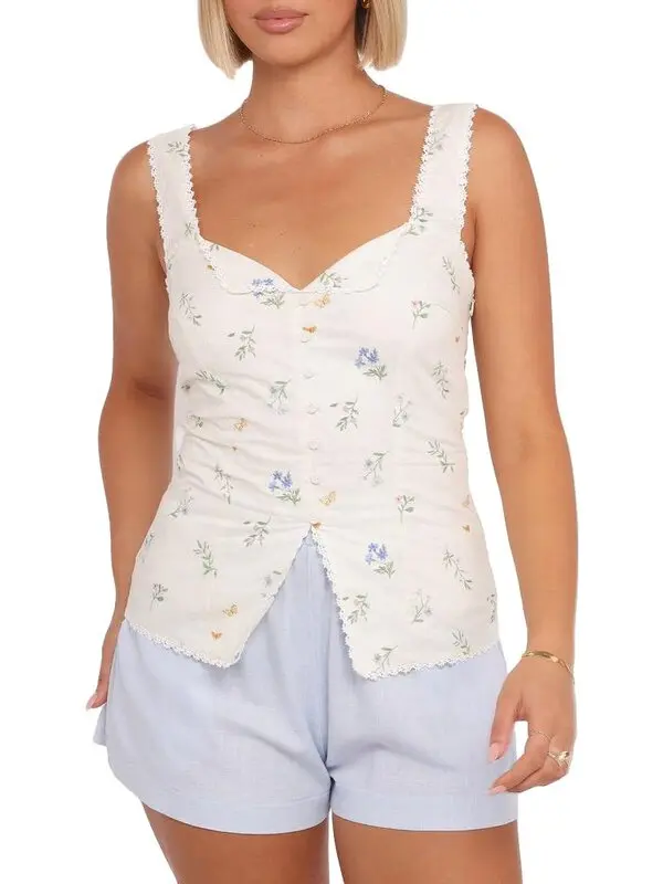 PETAL & PUP Ana Embroidered Lace Trim Split Front Top - Floral