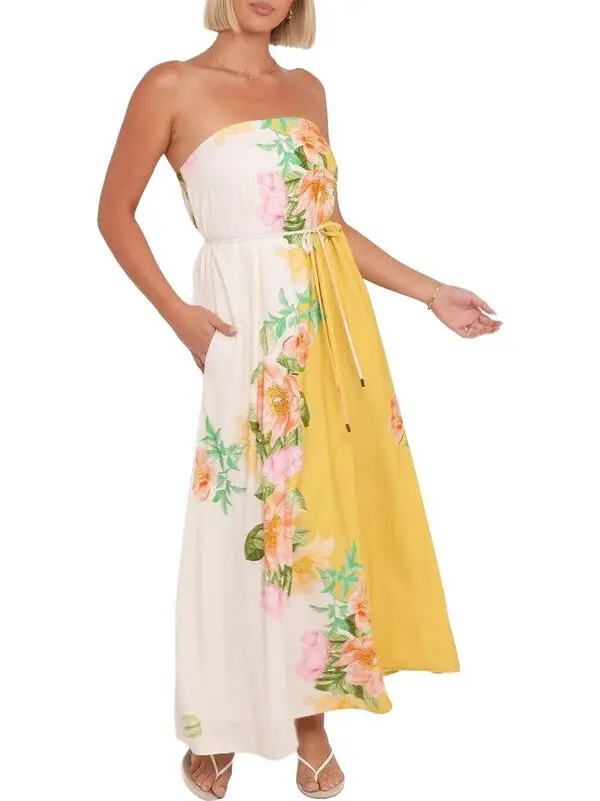 PETAL & PUP Marlia Strapless Maxi Sundress - Yellow Poppy