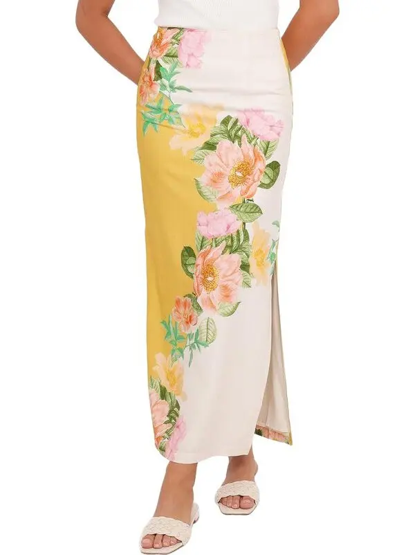 PETAL & PUP Floral Print Maxi Skirt - Yellow Poppy