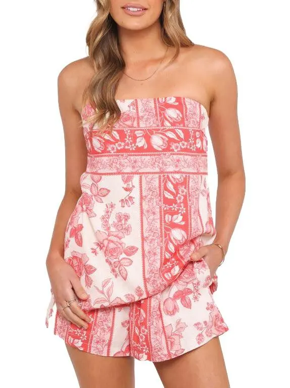 PETAL & PUP Rosemarie Border Print Strapless Top - Rose Tile