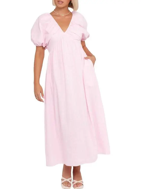 PETAL & PUP Cotton Puff Sleeve Maxi Dress - Pink