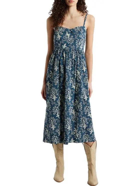 The Great. The Verse Cotton Midi Dress - Indigo Bandana