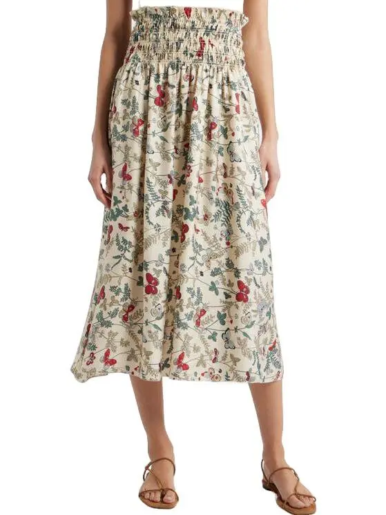 The Great. The Canary Floral A-line Midi Skirt - Floating Butterfly