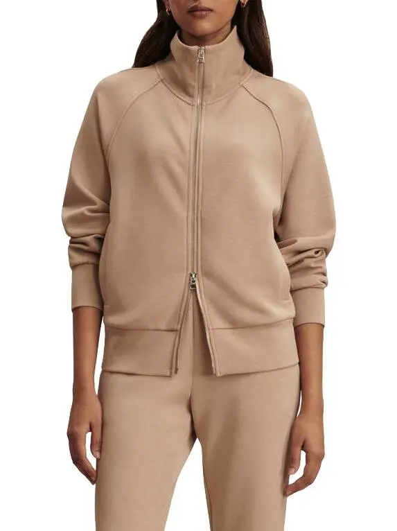 Varley Tyde Mixed Media Zip Front Sweatshirt - Light Taupe