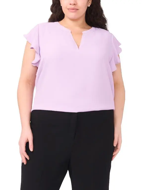 Halogen Flutter Sleeve Split-neck Top - Soft Lavender