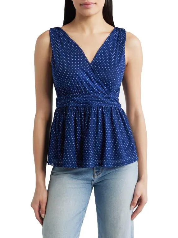 Loveappella Sleeveless Peplum Top - Navy