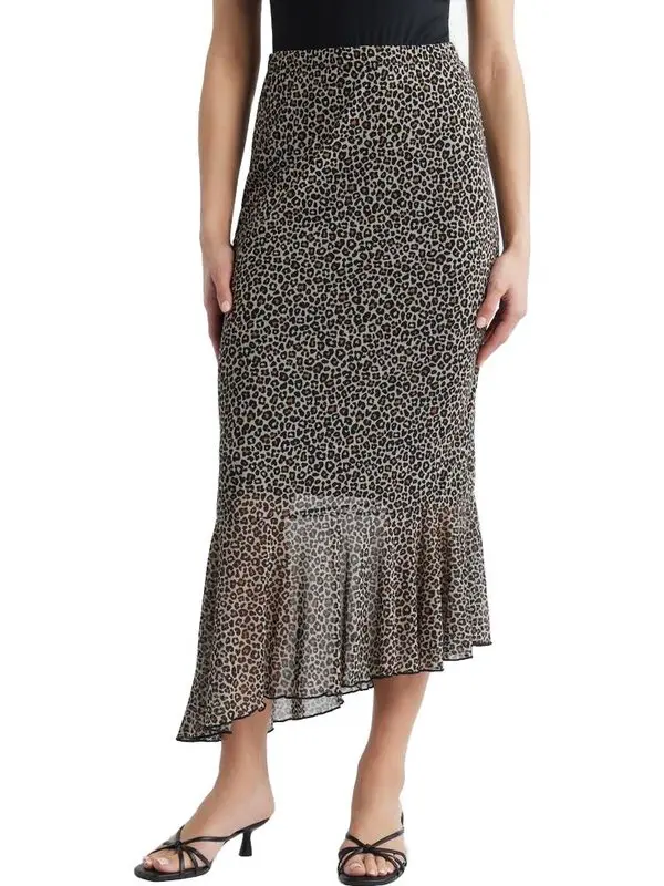 Loveappella Leopard Print Mesh Midi Skirt - Taupe