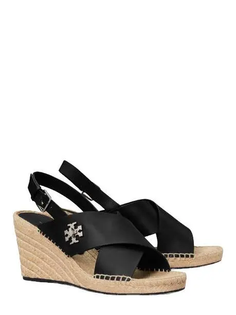 Tory Burch Turnlock Espadrille Slingback Wedge Sandal - Perfect Black