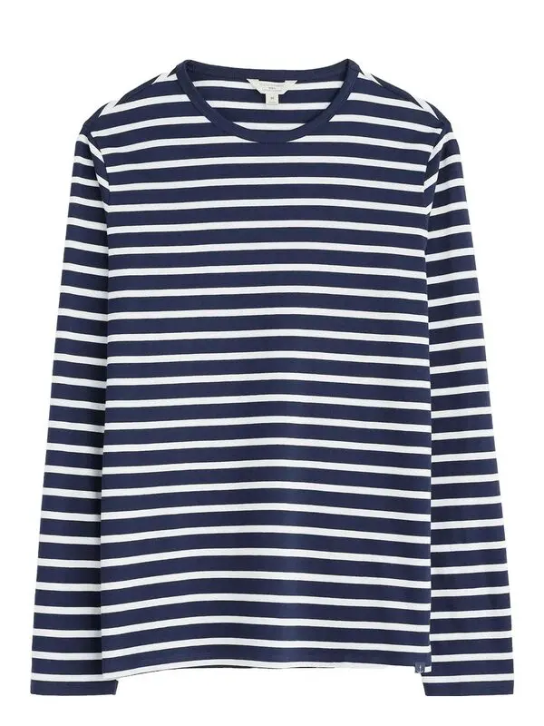 SEASALT CORNWALL Sailor Stripe Long Sleeve T-shirt - Breton Maritime Chalk