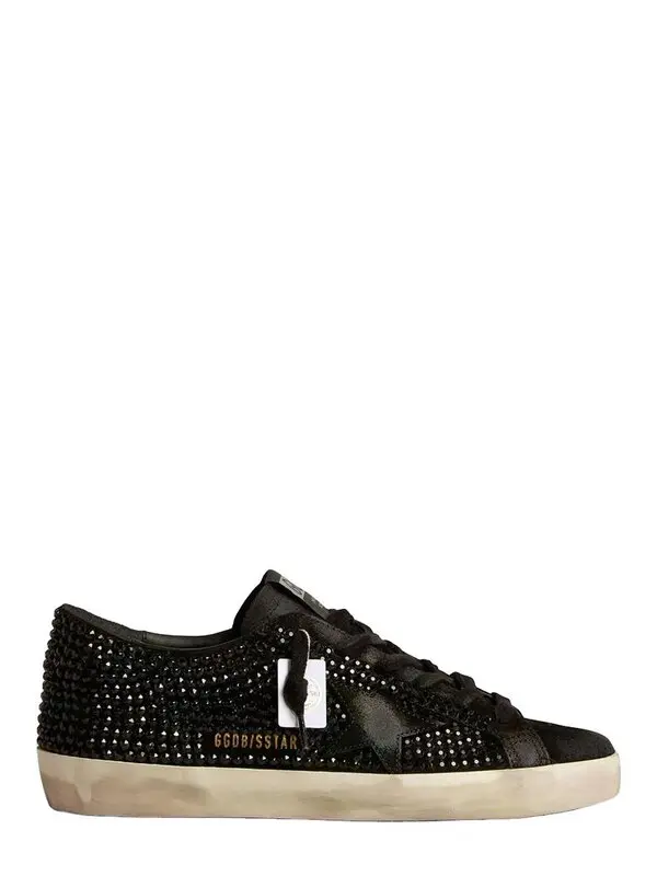 GOLDEN GOOSE Super-star Suede Sneakers With Swarovski Crystals - Black