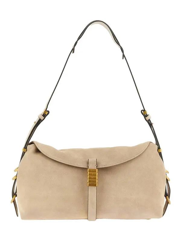 Pinko Medium Suede Saddle Bag - Beige