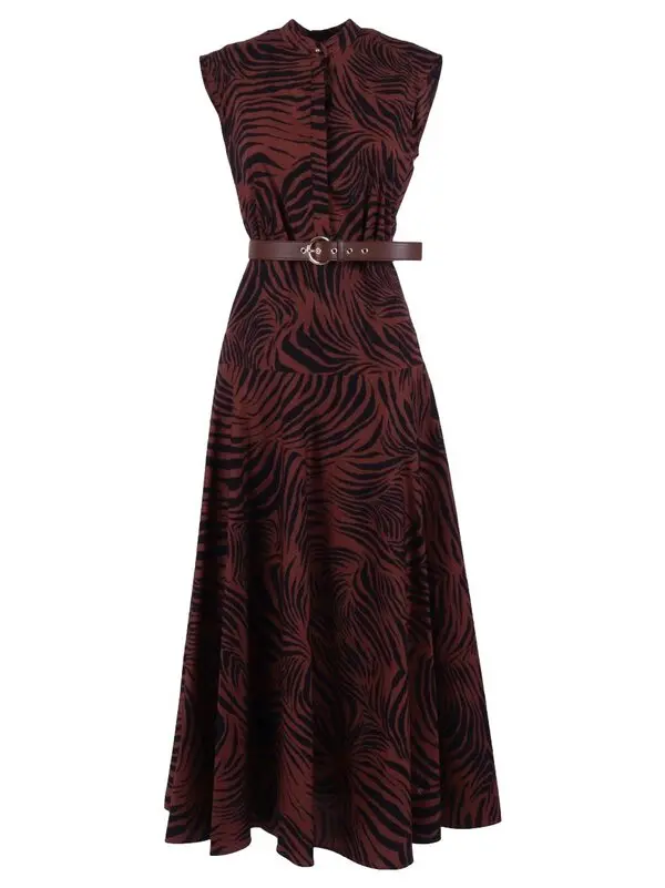 Max Mara Sleeveless Printed Midi Dress - Brown