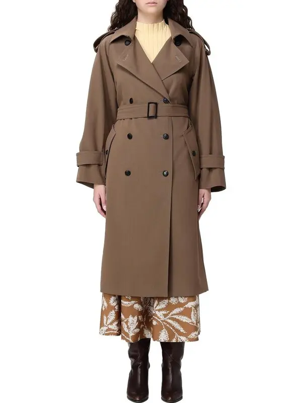 Max Mara Virgin Wool Double Breasted Trench Coat - Brown