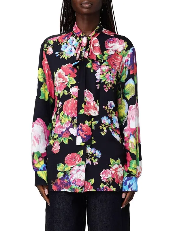 Moschino Floral Viscose Blouse With Pussy Bow Collar - Black