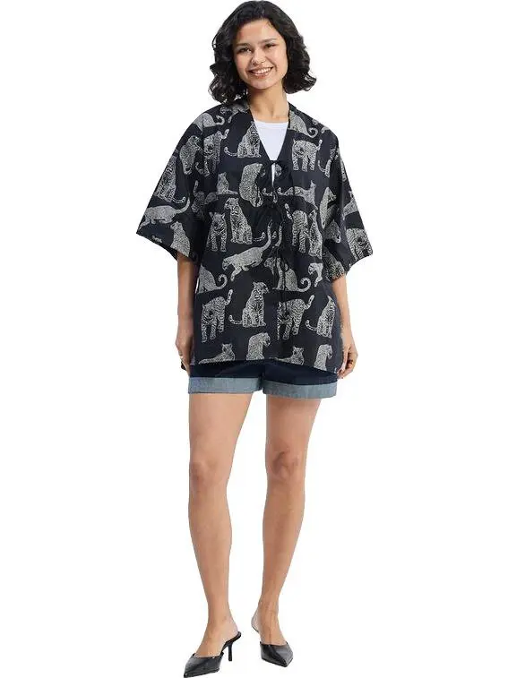 REISTOR Oversized Animal-print Shirt With Front-tie Detail - Animal Print