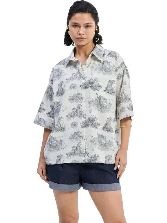 REISTOR Oversized High-low Shirt - Animal Print