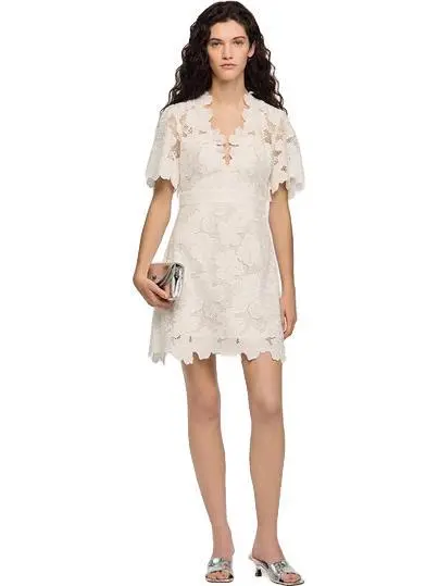 Sandro Floral Guipure Lace Mini Dress - White