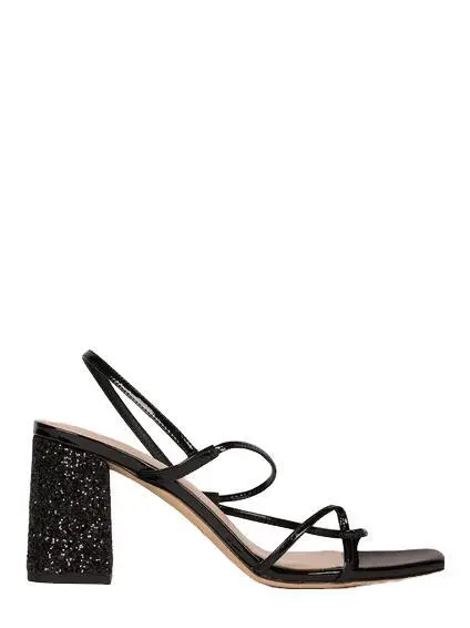 Sandro Patent Leather Sandals With Glitter Heel - Black