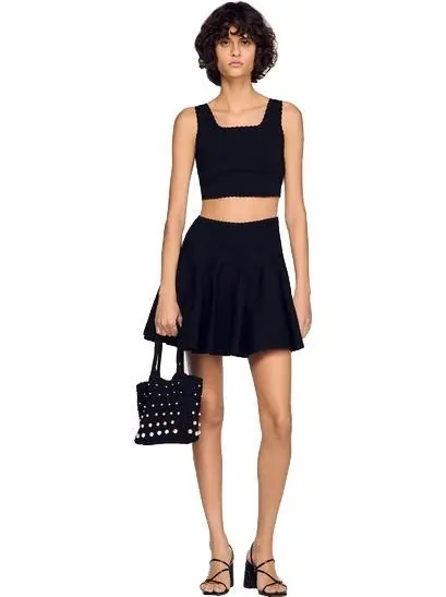 Sandro Cropped Decorative Knit Top - Black