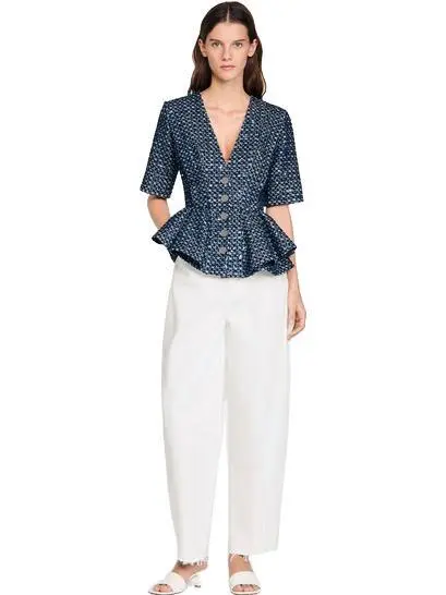 Sandro Sequin Peplum Top - Blue / Navy