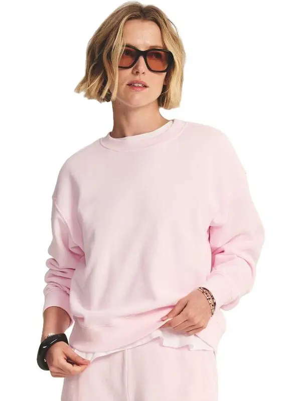 Velvet By Graham & Spencer Yoko Cotton Fleece Sweatshirt - Neutral / Pink