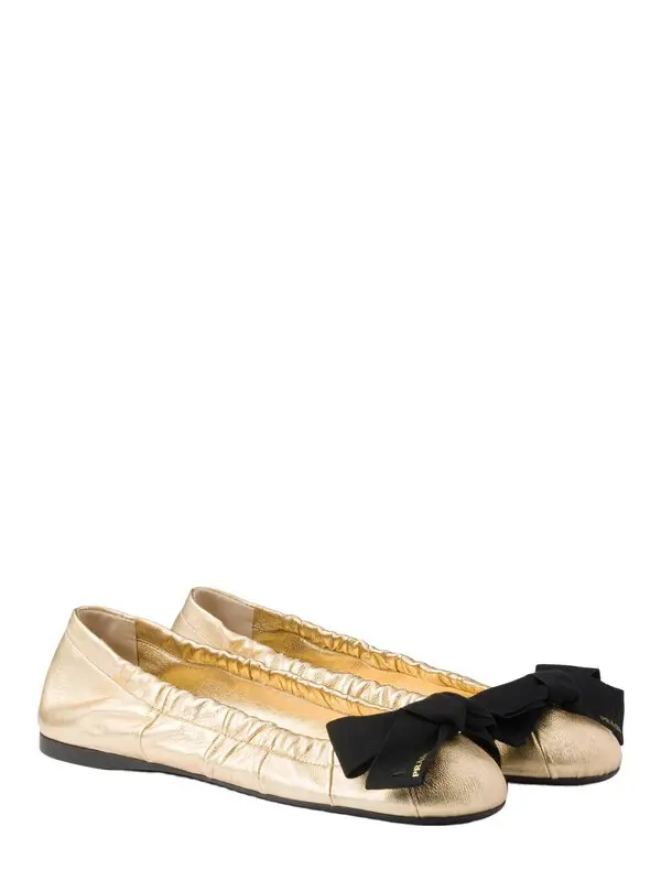 Prada Nappa Leather Ballerinas With Bow - Gold/silver