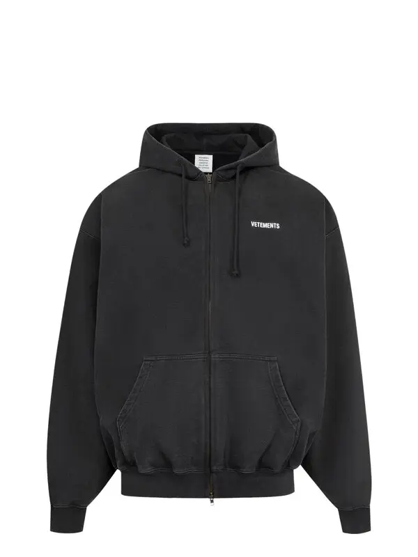 Vetements Iconic Logo Zip-up Hoodie - Black