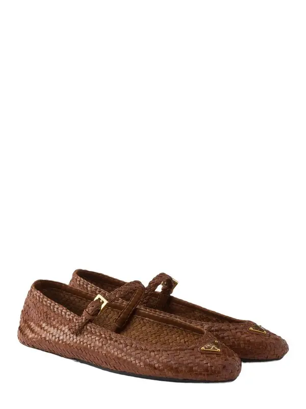 Prada Woven Ballerinas - Brown