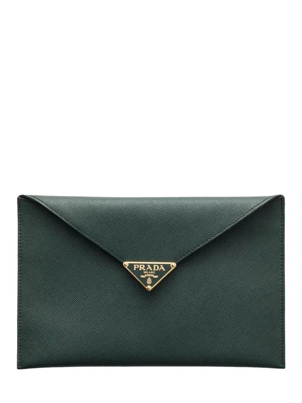 Prada Saffiano Leather Envelope Clutch - Green