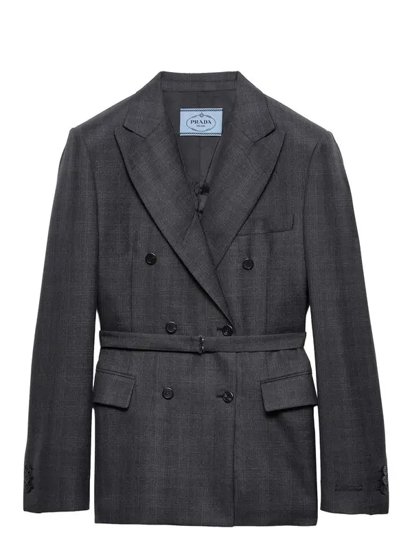 Prada Double-breasted Checked Wool Jacket - Grey