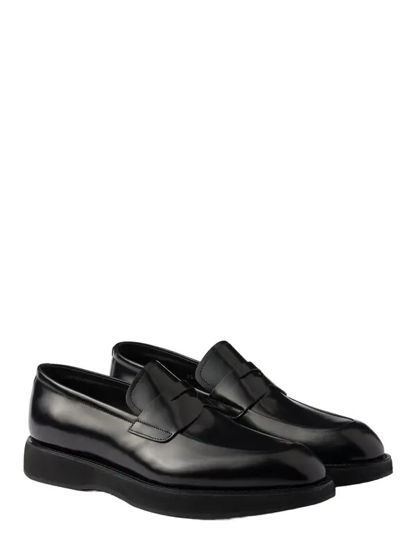 Prada Brushed Leather Loafers - Black