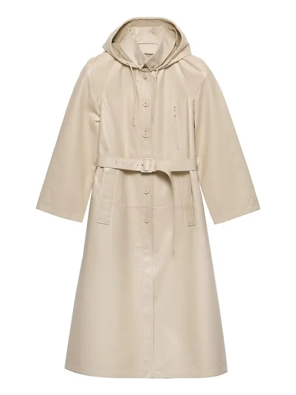 Prada Hooded Nappa Leather And Fabric Coat - Neutral