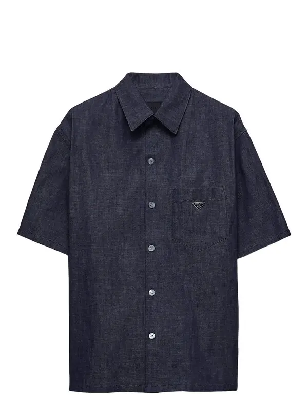 Prada Short-sleeved Chabray Deni Shirt - Blue